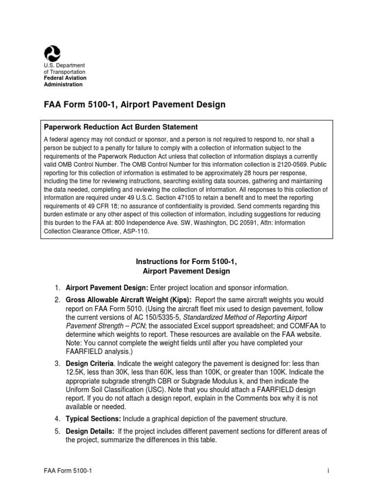 FAA Form 5100-1: Airport Pavement Design | PDF | Federal Aviation ...