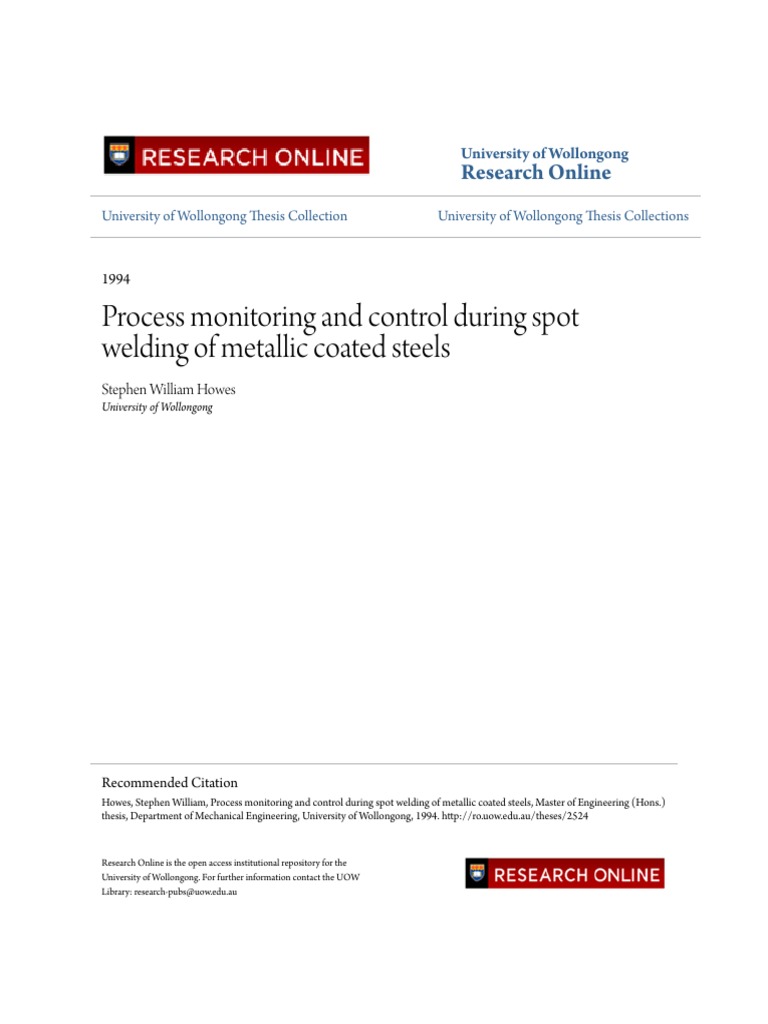 Process Monitoring and Control During Spot Welding of Metallic Co | PDF ...