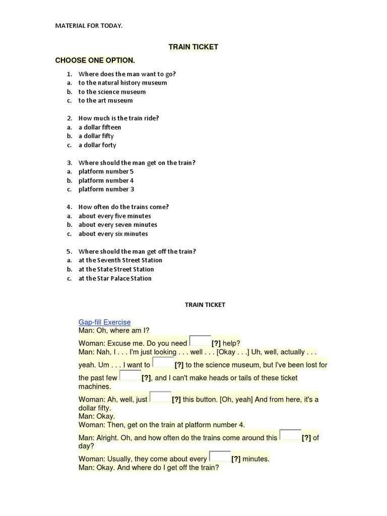 Train Ticket - Exercises | PDF