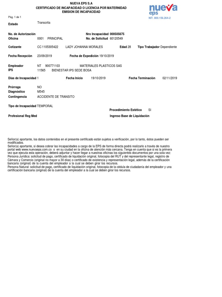 Formato Incapacidad | PDF