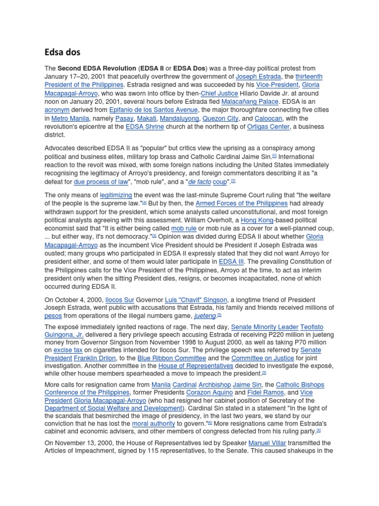 Edsa Dos: de Facto | PDF | Government | Philippines