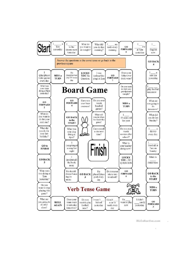 Verb Tenses Board Game | PDF
