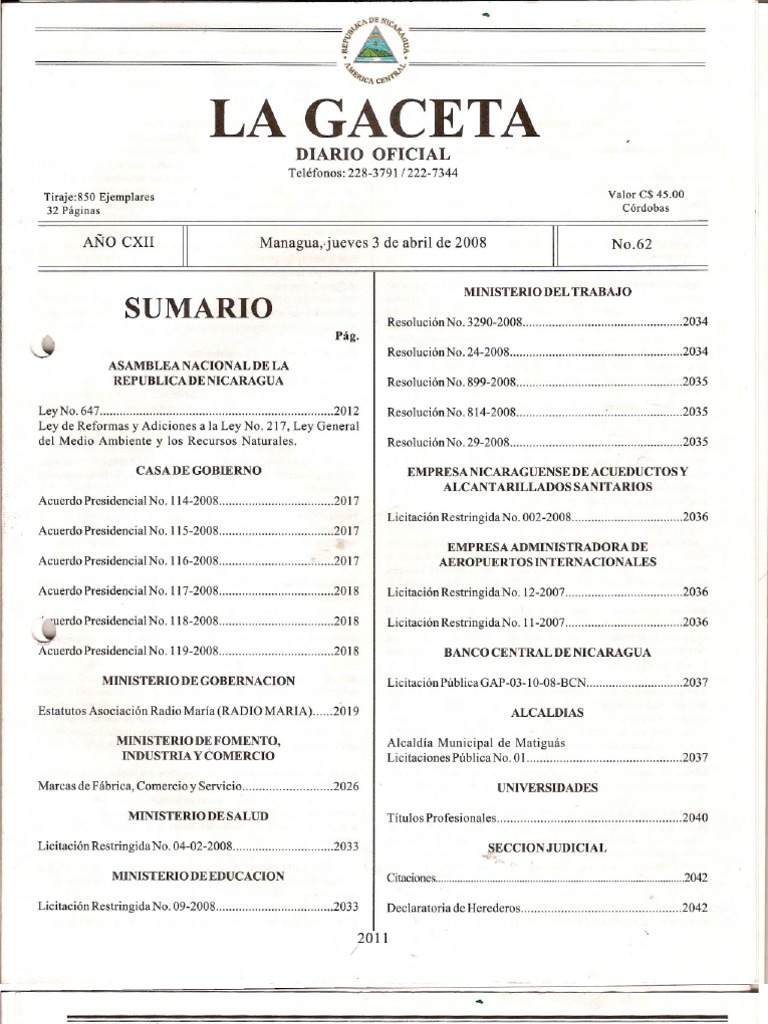 Ley 647 de Reformas A La Ley 217 Del Medio Ambiente | PDF | Servicios ...