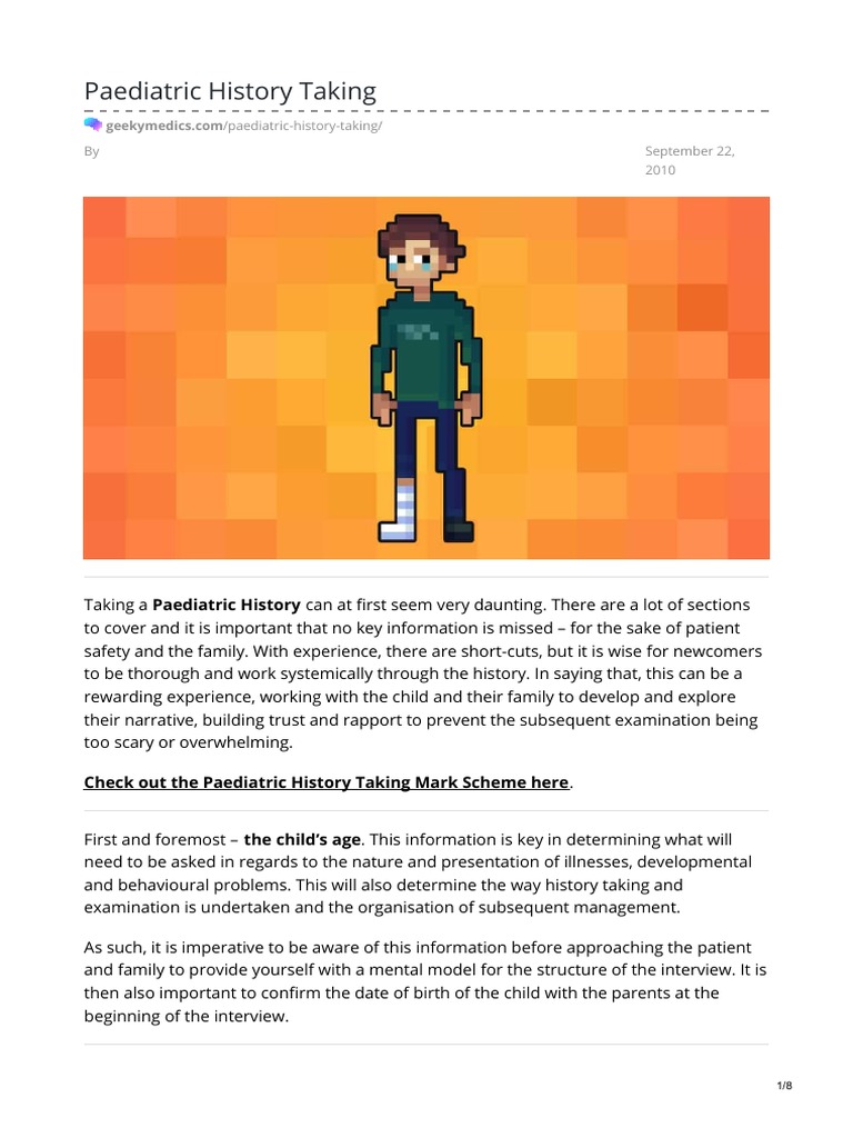 Paediatric History Taking Guide | PDF | Caregiver | Childbirth