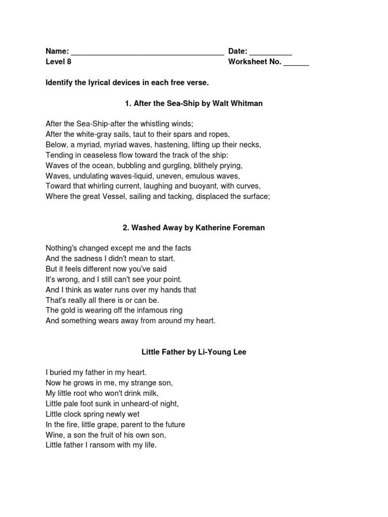 Identifying lyrical devices in free verse poems | PDF