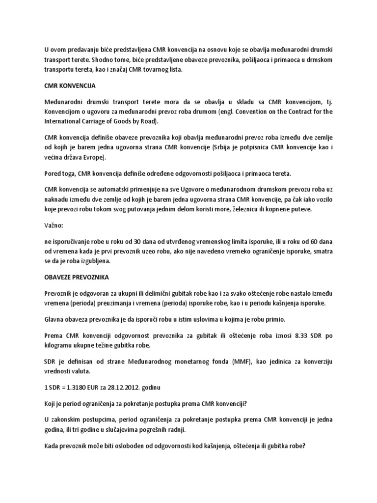 CMR Konvencija | PDF