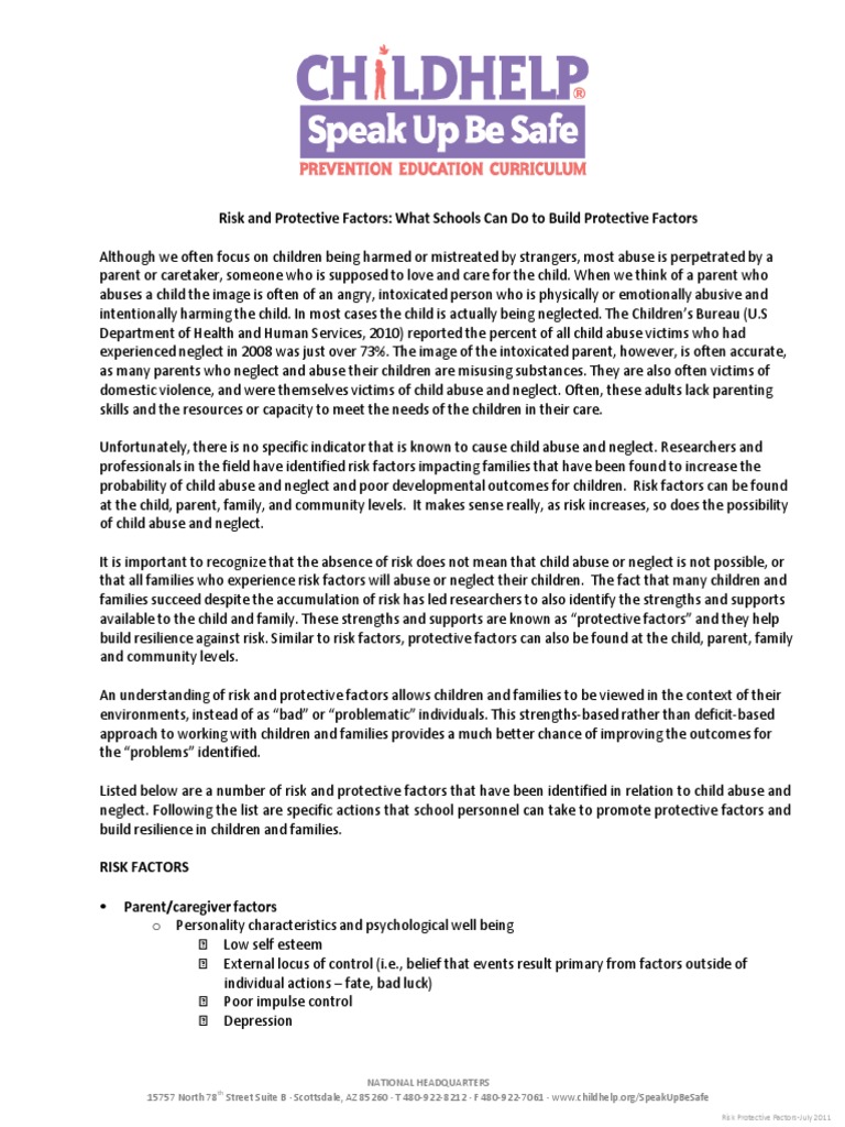 Risk Protective Factors | PDF | Child Neglect | Child Abuse