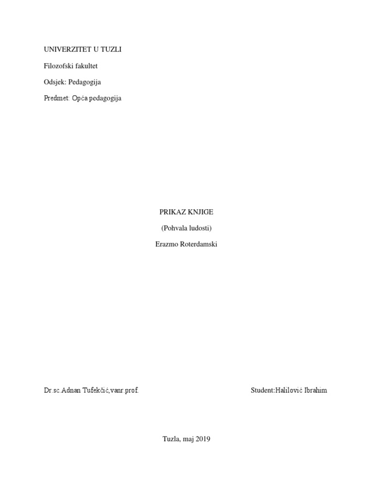 Pohvala-Ludosti Erazmo Roterdamski | PDF