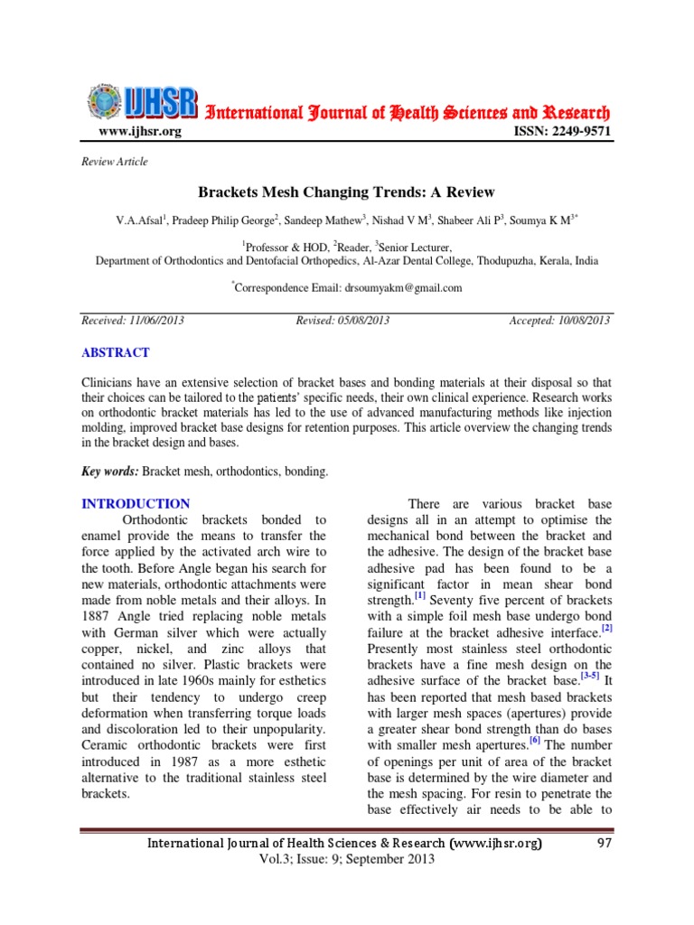 Brackets Mesh Changing Trends A Review | PDF | Orthodontics | Ceramics