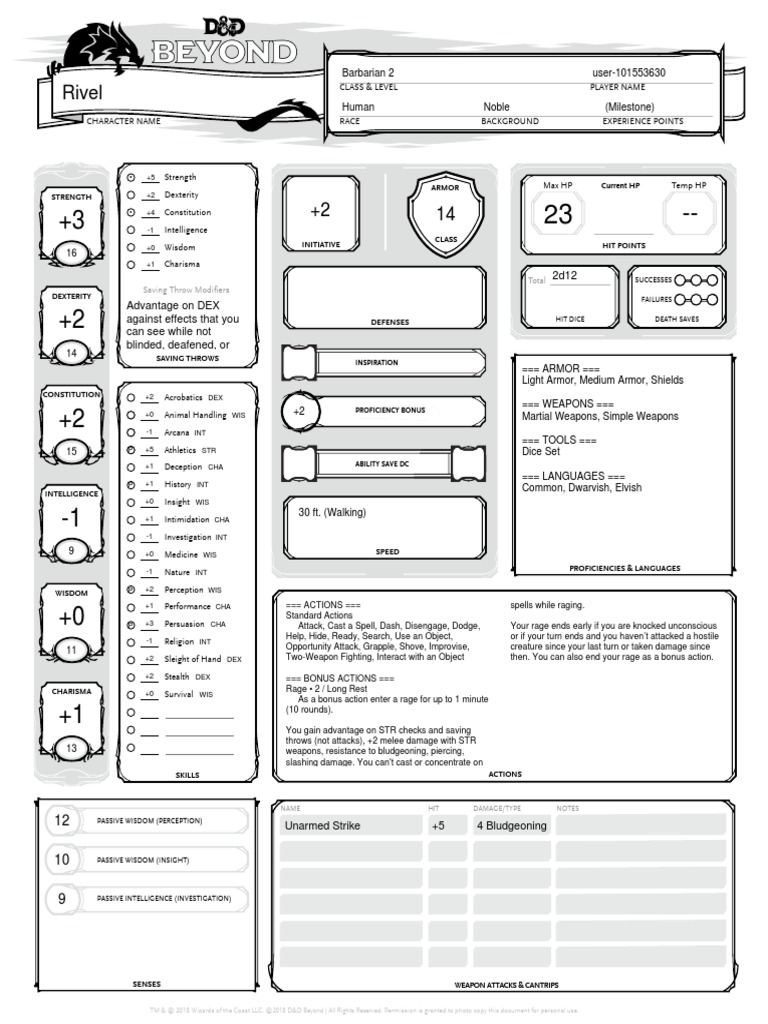 Rivel Character Sheet | PDF | Role Playing Games | Tabletop Games