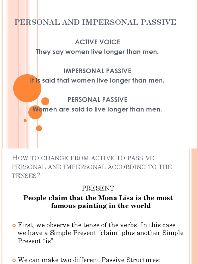 Personal and Impersonal Passive | PDF | Perfect (Grammar) | Verb