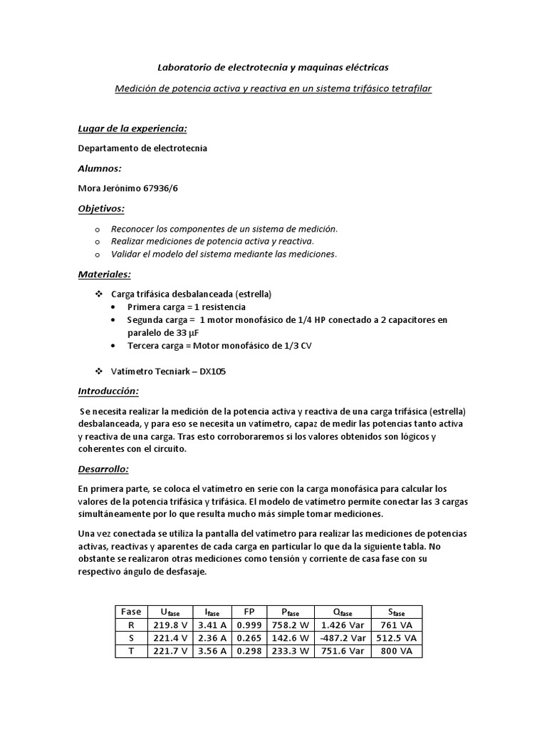 Laboratorio de Electrotecnia y Maquinas Eléctricas | PDF | Energia electrica | Corriente eléctrica
