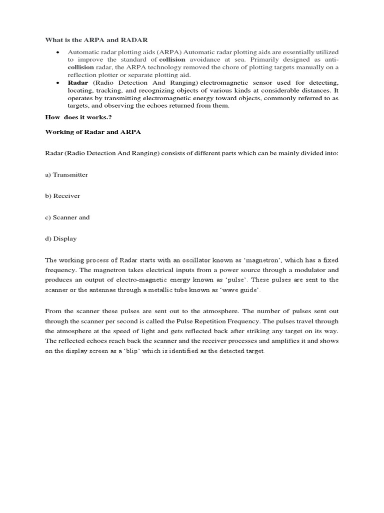 What Is The ARPA and RADAR: How Does It Works.? | PDF | Radar | Transmitter