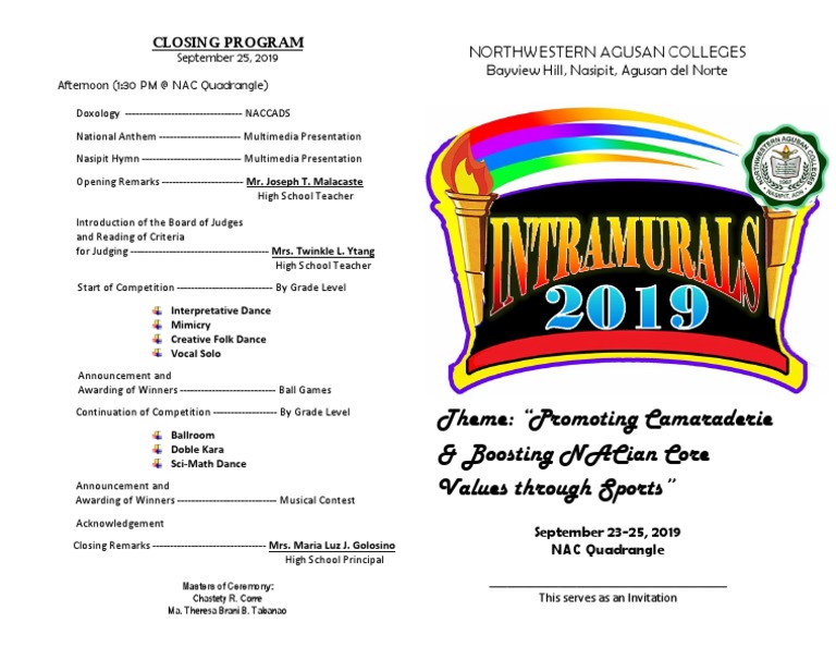 Closing Program Intrams 2019 | PDF