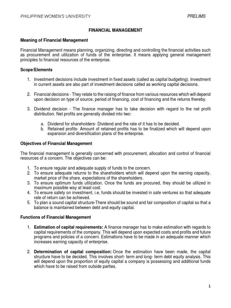 Financial Management Meaning of Financial Management | PDF | Capital ...