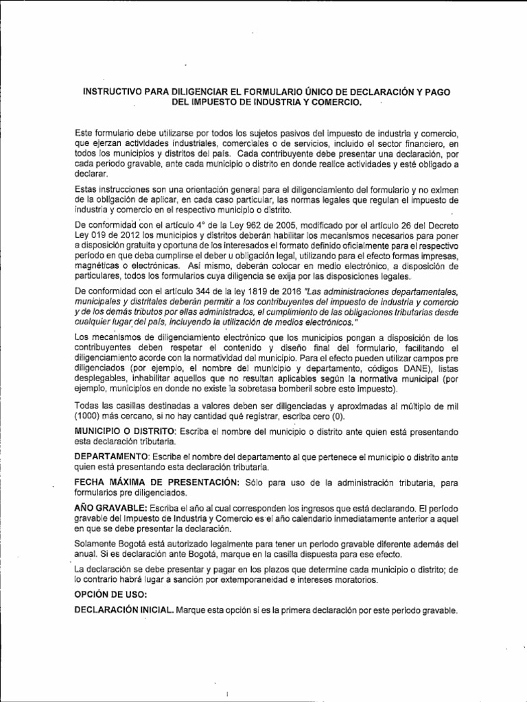 Instructivo Formulario de Ica | PDF | Contribuyente | Impuestos