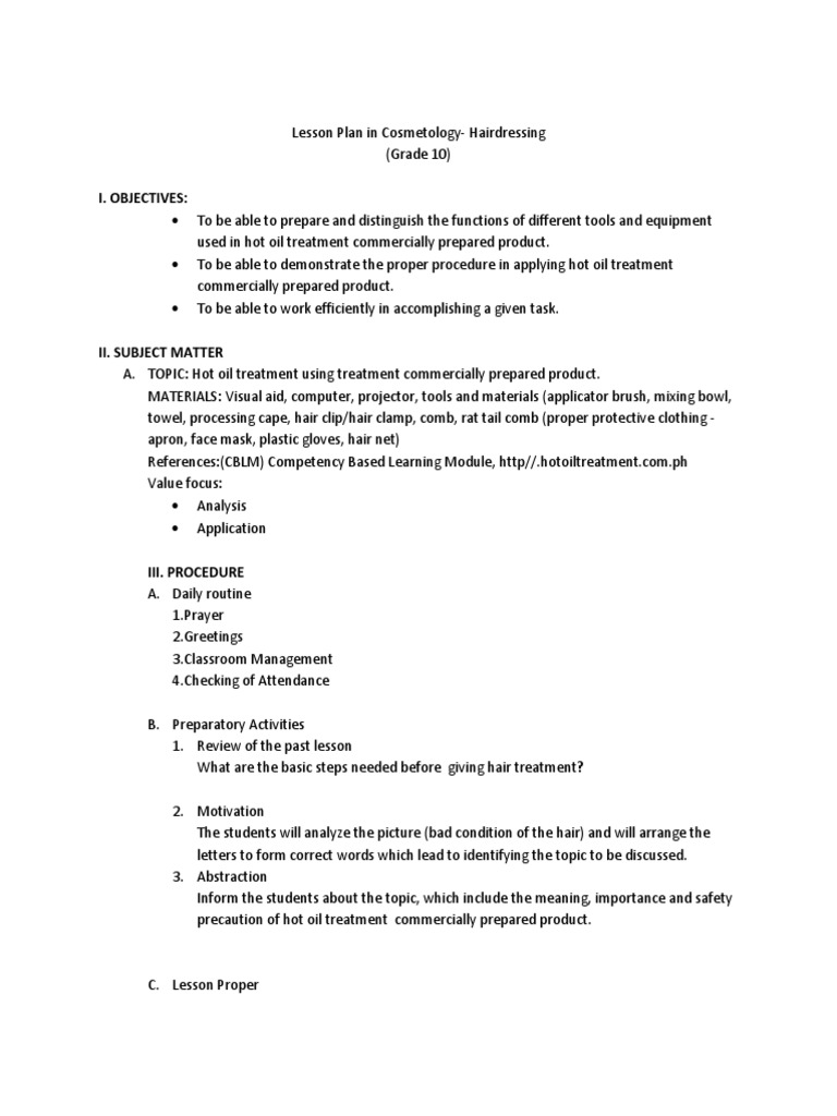 Lesson Plan 4 A Final Work | PDF | Lesson Plan | Hair