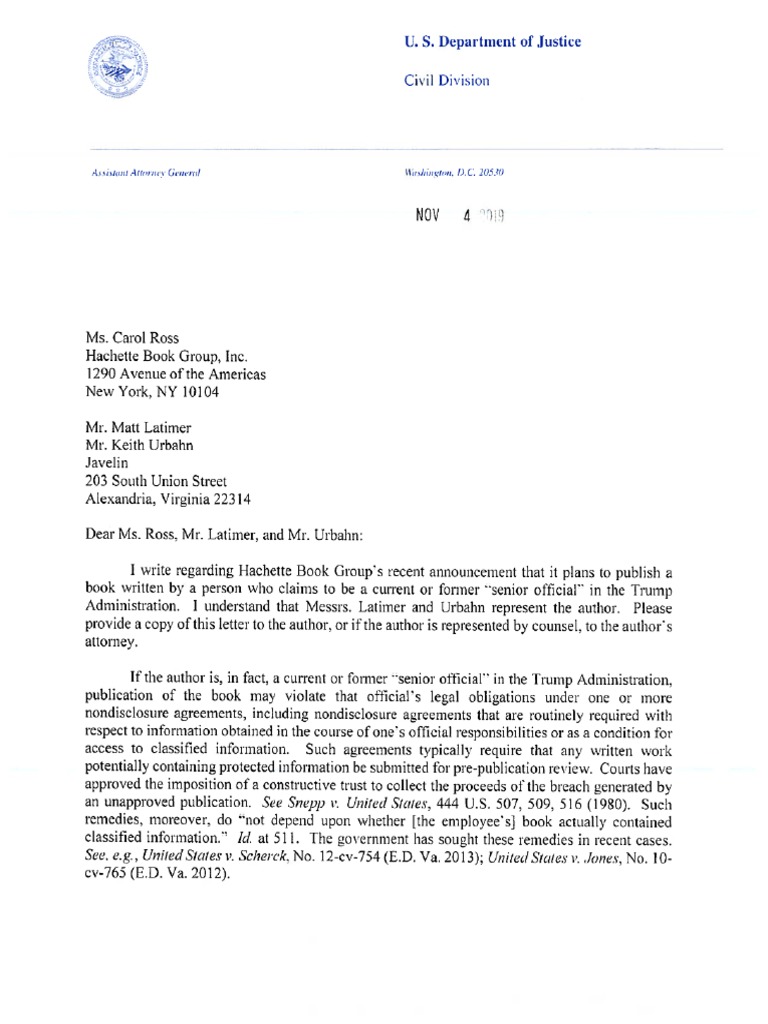 DOJ Letter | PDF | Presidency Of Donald Trump | United States ...