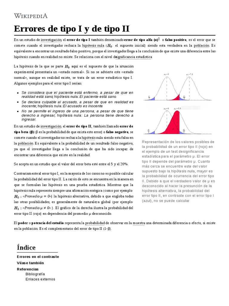 Errores de Tipo I y de Tipo II | PDF | Errores tipo I y tipo Ii ...