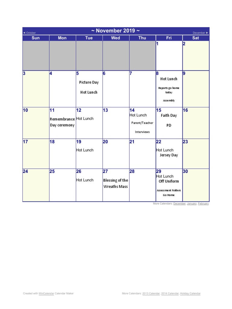 November 2019 Calendar | PDF
