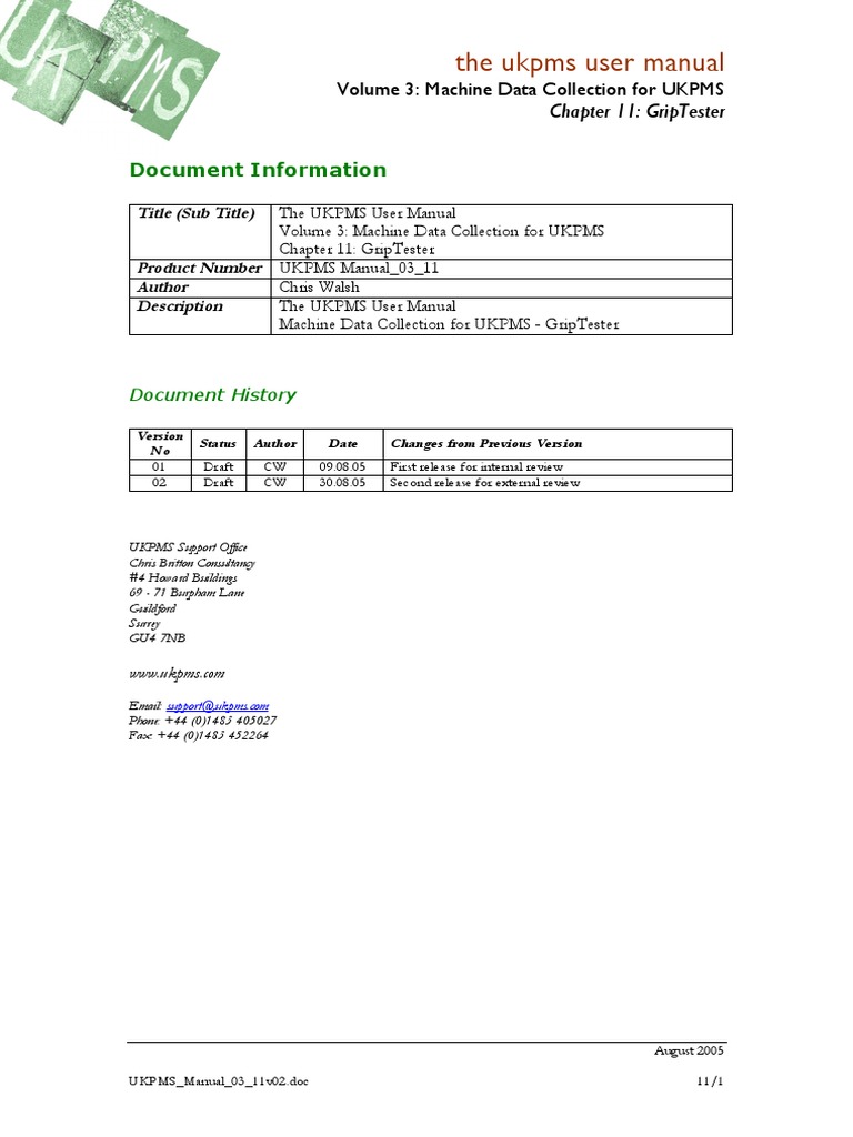 UKPMS Manual For Griptester | PDF | Friction | Transportation Engineering