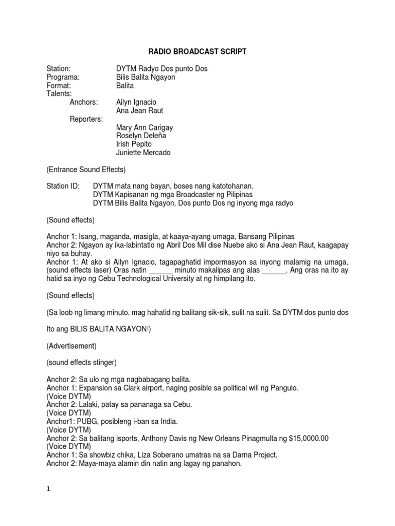 Radio Broadcast Script | PDF