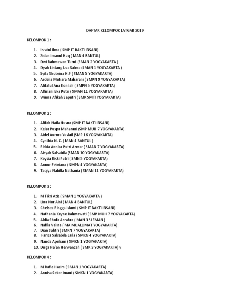 Daftar Kelompok Outbound Dan Materi Latgab2 November 2019 Fix-1 | PDF