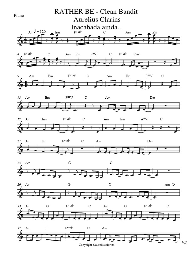 RATHER BE - Clean Bandit Piano | PDF | Number One Singles | Songs Written