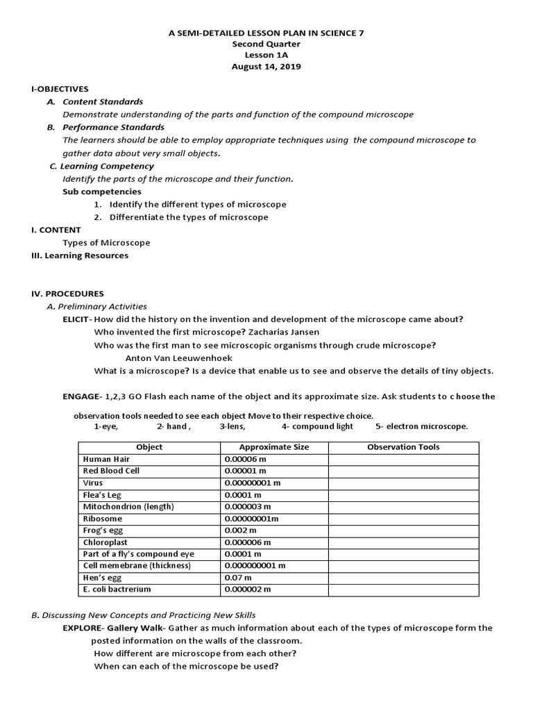 Science 7 QTR 2 Lesson 1A | PDF | Microscope | Lens (Optics)