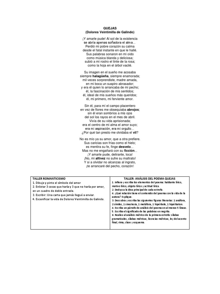 Análisis del poema "Quejas" de Veintimilla | PDF | Amor | Poesía