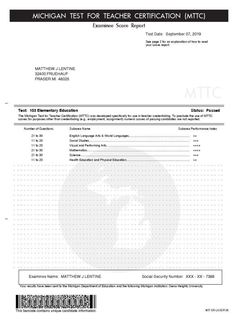 MTTC Score | PDF | Multiple Choice | Test (Assessment)