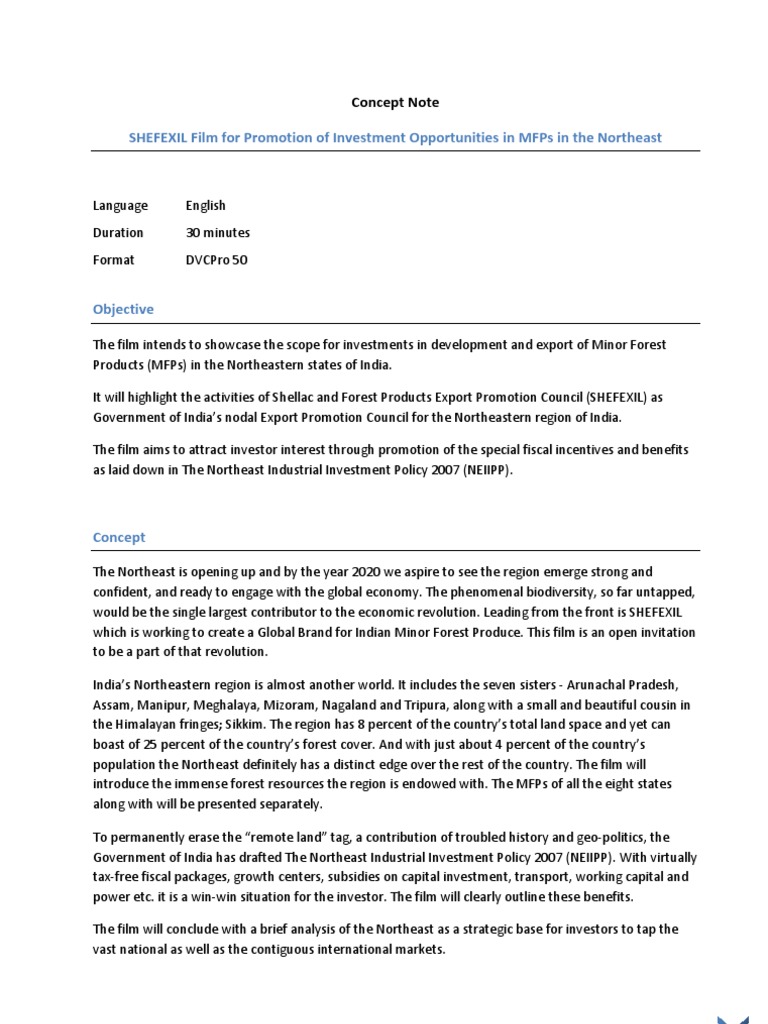 Film Concept Note SHEFEXIL | PDF | Economies | Investing