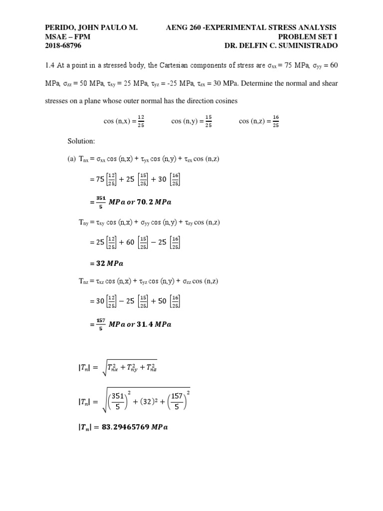 Stress Analysis Problem Set Solutions | PDF | Theoretical Physics | Space