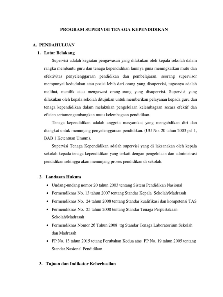 Supervisi Tendik Contoh Program Supervisi Tenaga Kependidikan | PDF