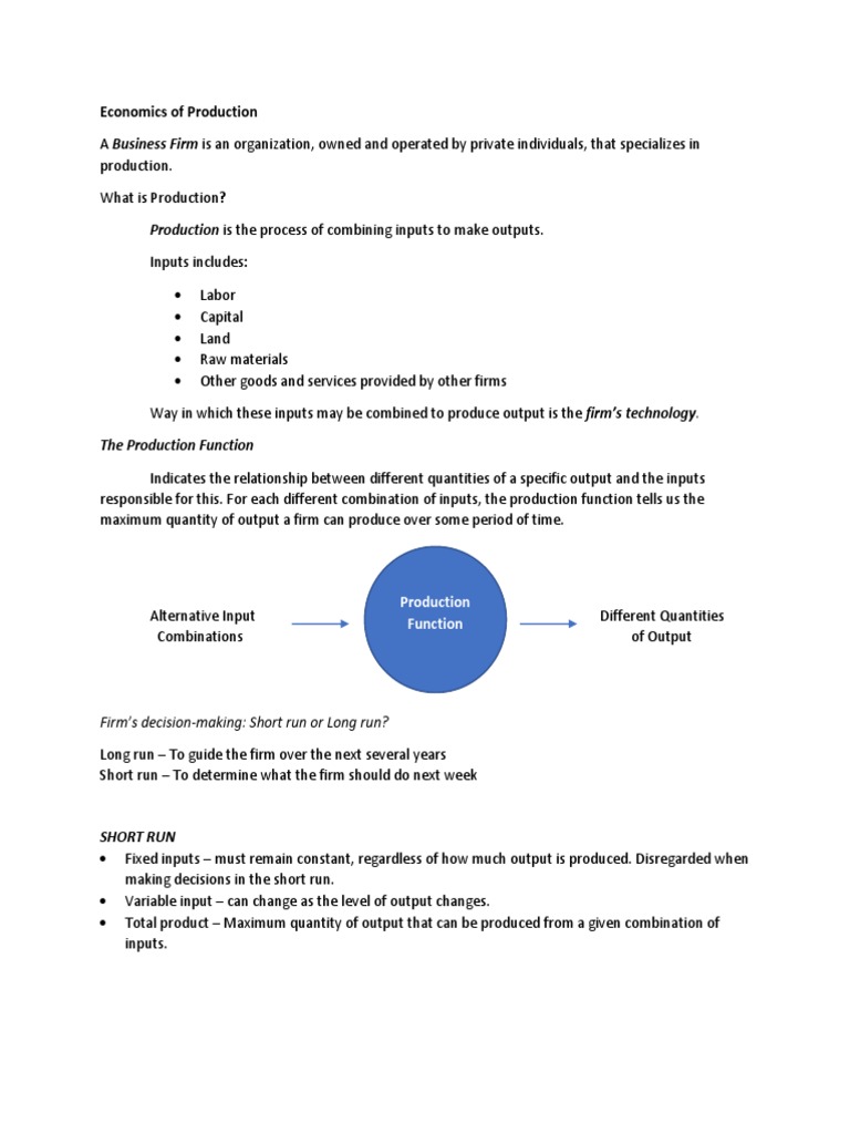 Economics of Production | PDF | Average Cost | Long Run And Short Run