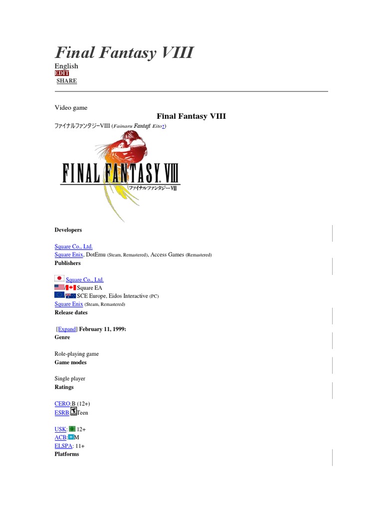 Final Fantasy VIII | PDF | Final Fantasy | Square (Company)