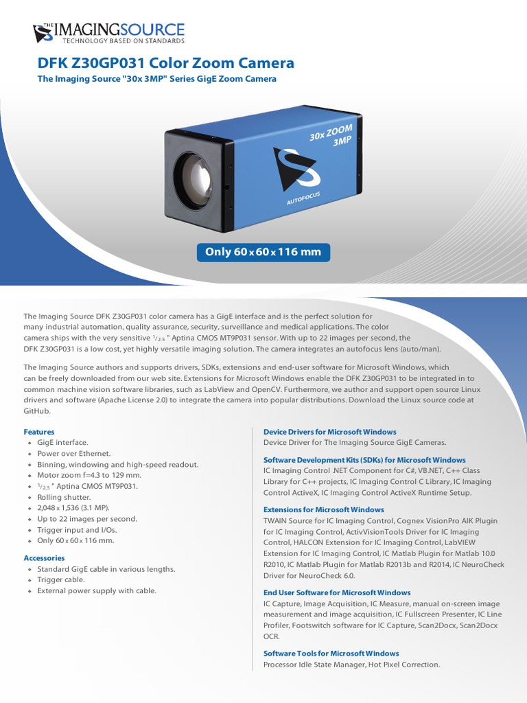 DFK Z30GP031 Color Zoom Camera: Only 60 60 116 MM | PDF | Source Code ...