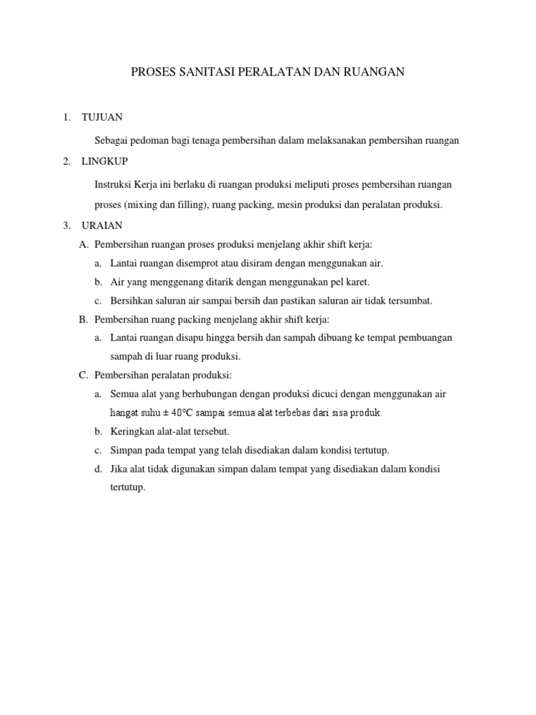 Proses Sanitasi Peralatan Dan Ruangan | PDF