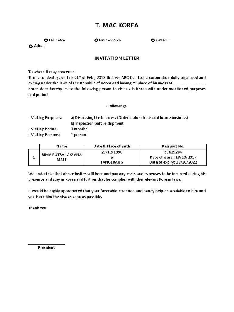 T. Mac Korea: Invitation Letter | PDF