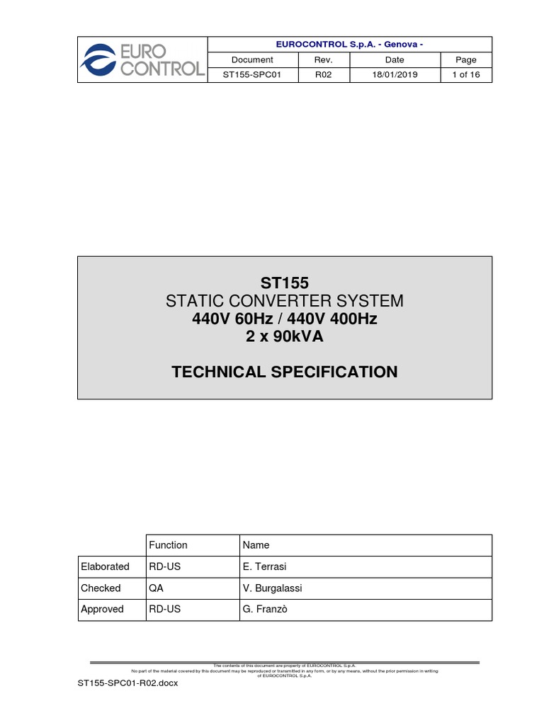 ST155 440V 60Hz / 440V 400Hz 2 X 90kVA Technical Specification | PDF ...