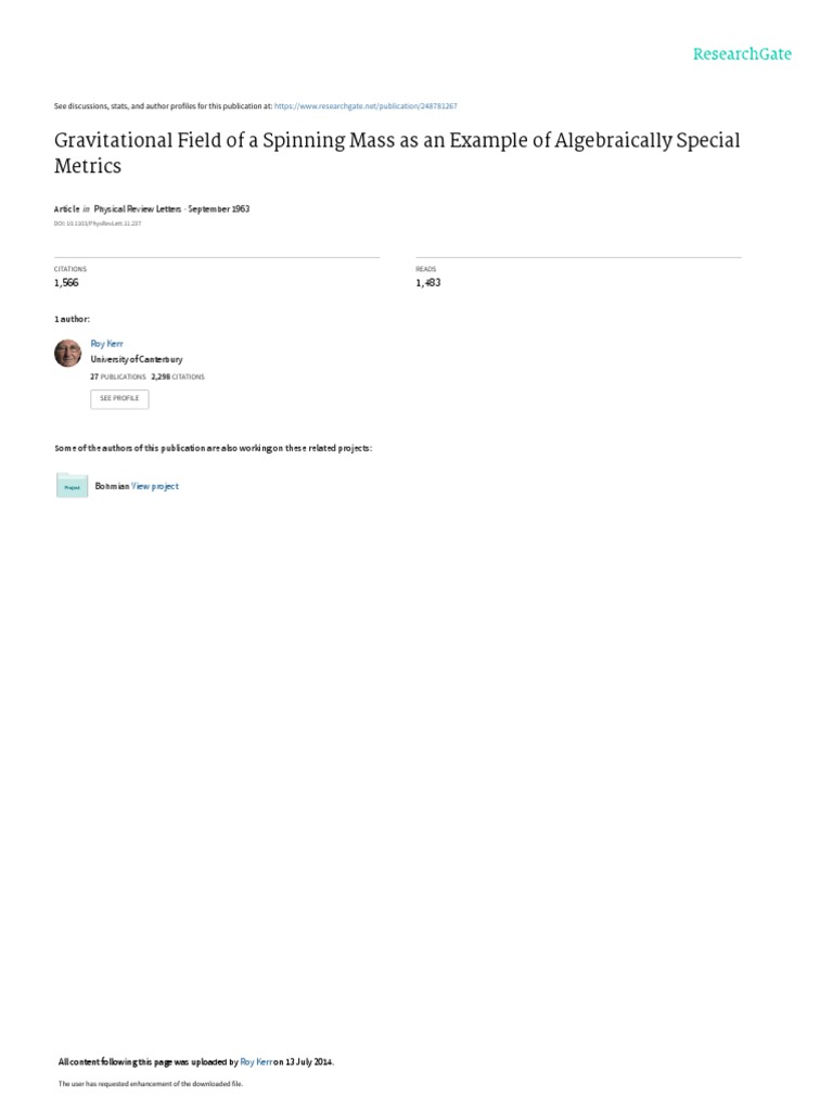 Gravitational Field of A Spinning Mass As An Example of Algebraically ...