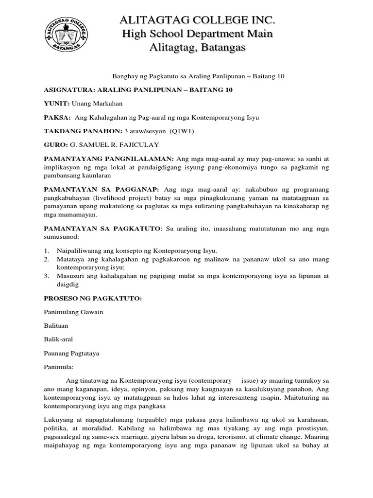 Ap 10 Q1W1 Srfajiculay | PDF