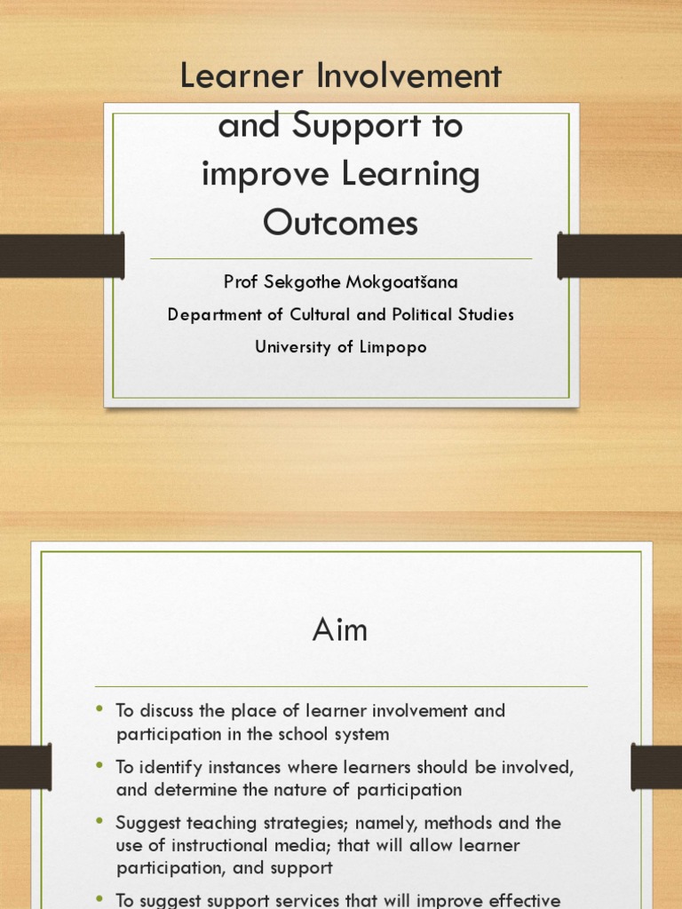 Learner Involvement and Support To Improve Learning Outcomes | PDF ...