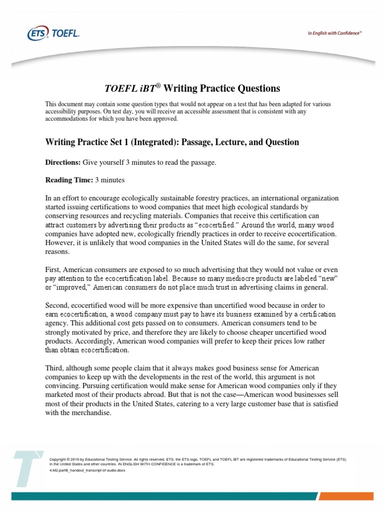 Writing Practice Sets | PDF | Test Of English As A Foreign Language ...