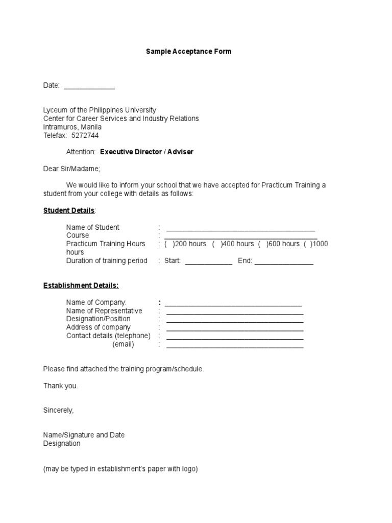 Job Acceptance Format for Practicum | PDF | Business | Finance & Money ...
