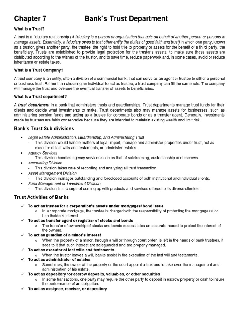 Understanding Bank Trust Departments | PDF | Investment Fund | Trust Law