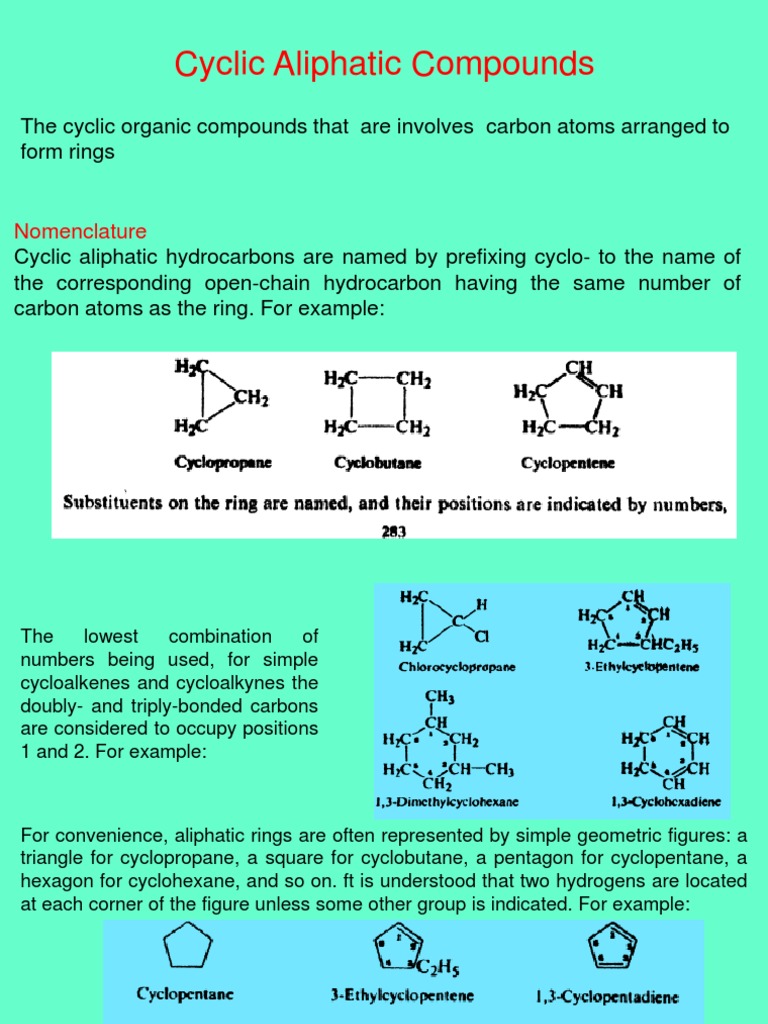 Cyclic Aliphatic Compounds: Nomenclature | PDF | Organic Compounds ...