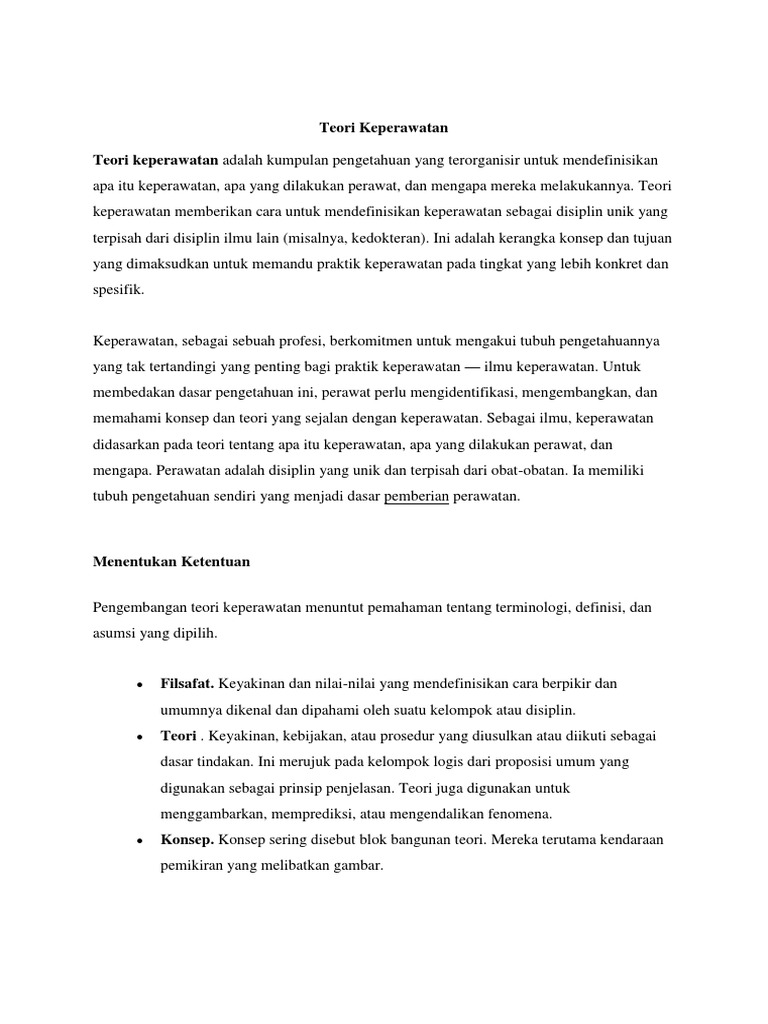 Teori Keperawatan | PDF | Karier & Perkembangan | Pengembangan Diri