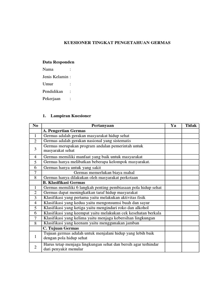 Kuesioner Tingkat Pengetahuan | PDF | Pengembangan Diri | Kesehatan ...