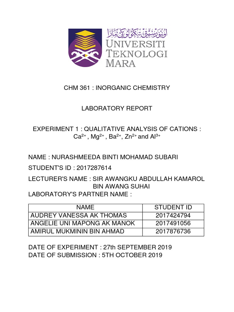 Qualitative Cation Analysis Lab Report | PDF | Precipitation (Chemistry ...